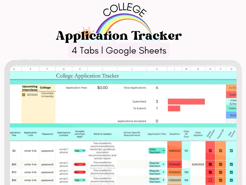 College Application Planner School Tracker Highschool Student Planner ...