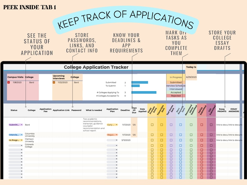 College Application Tracker College to Do List Organizer ADHD Student ...