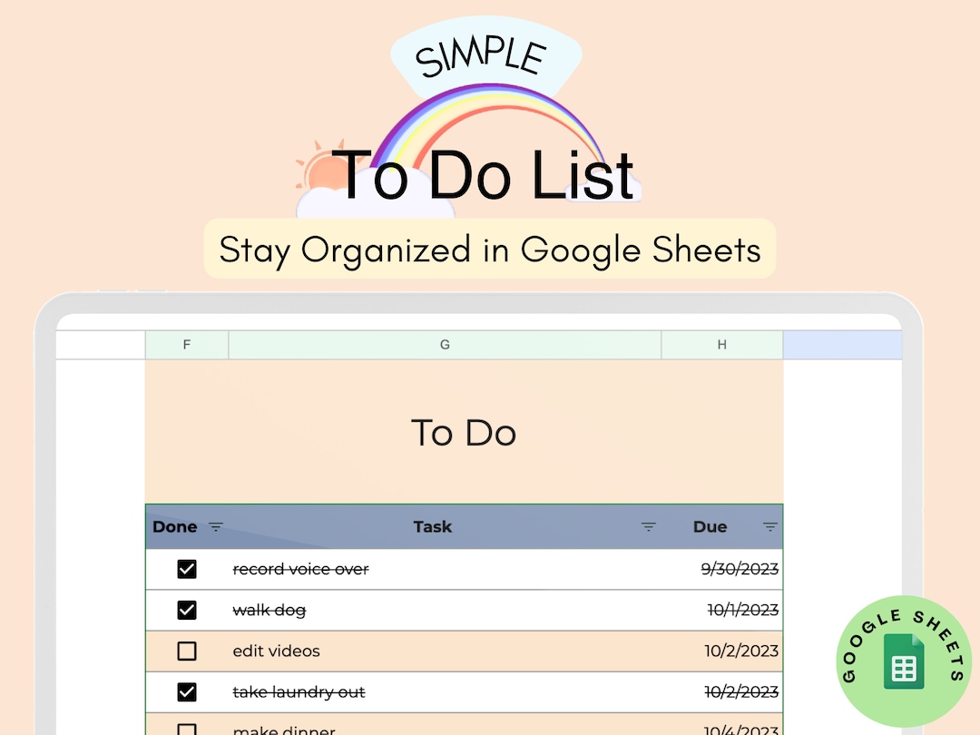 Simple to Do List Task Checklist Daily Planner Google Sheets Task ...
