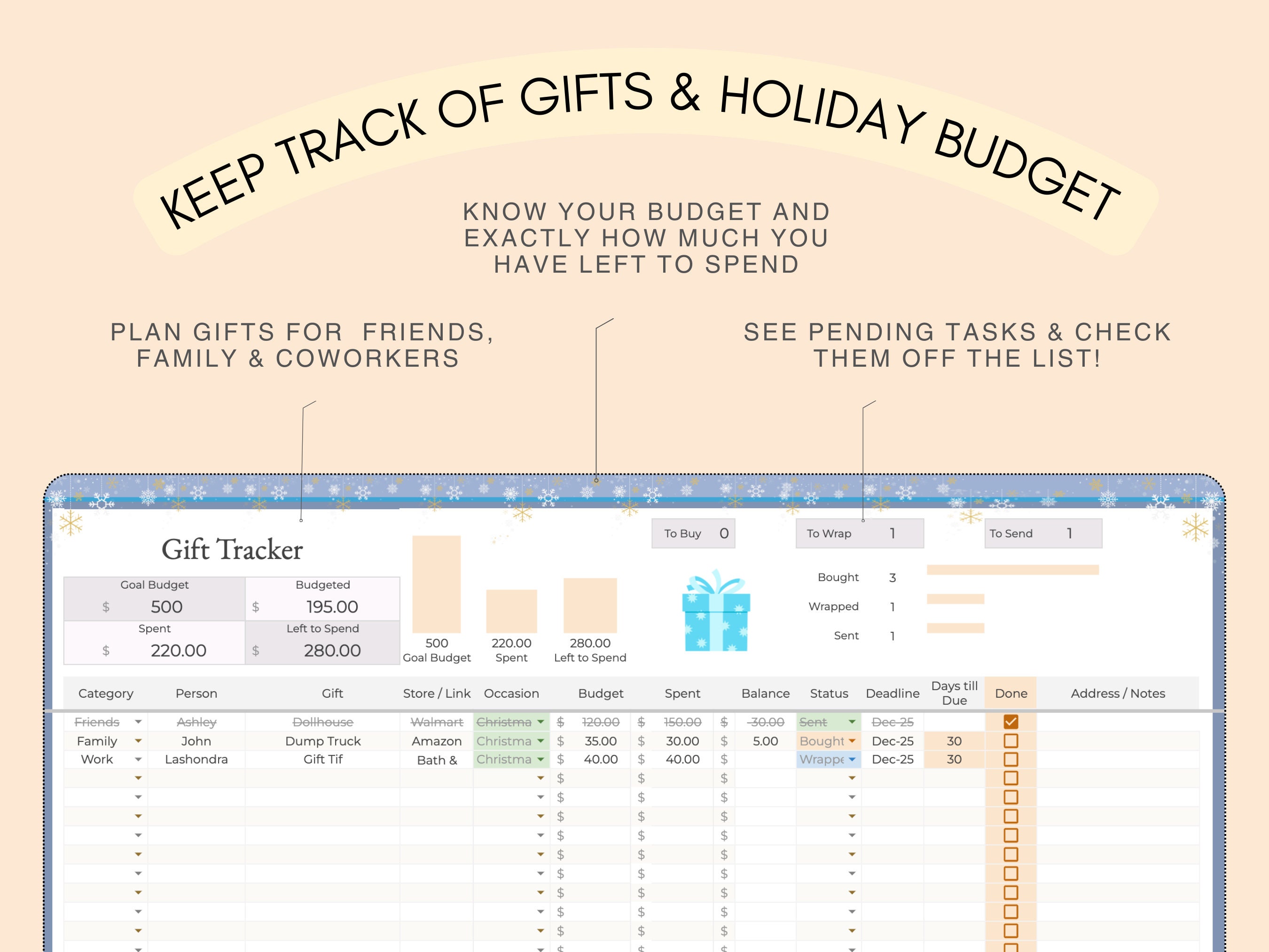 Christmas Gift Tracker Spreadsheet Christmas Planner Google Sheets ...