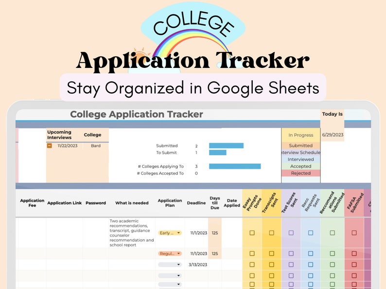 College Application Tracker College to Do List Organizer ADHD Student Planner Graduation ...