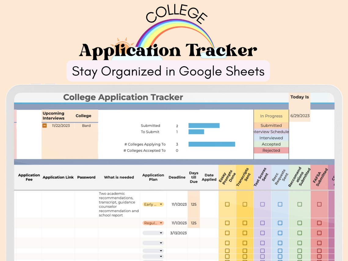 College Application Tracker College to Do List Organizer ADHD Student ...