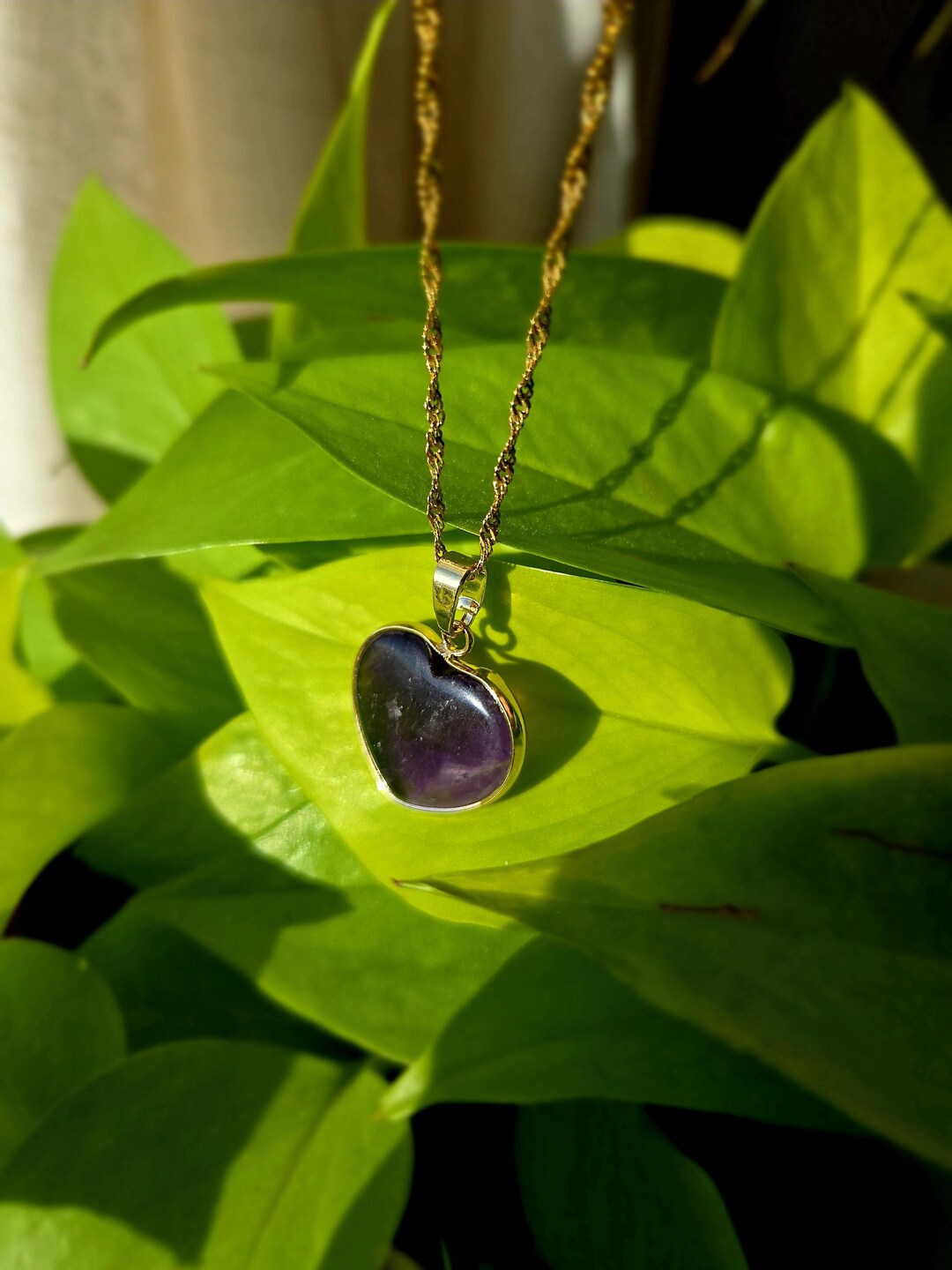 Amethyst Heart Crystal Gold Pendent - Etsy