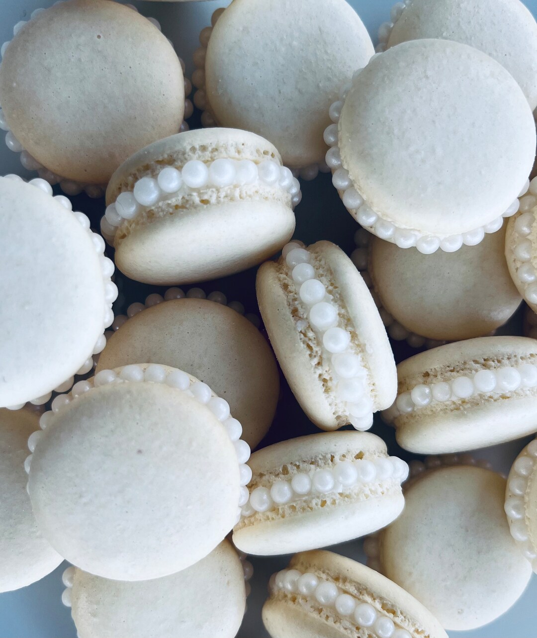 12 Elegant French Macarons With Pearls,baby Shower,wedding Favor ...
