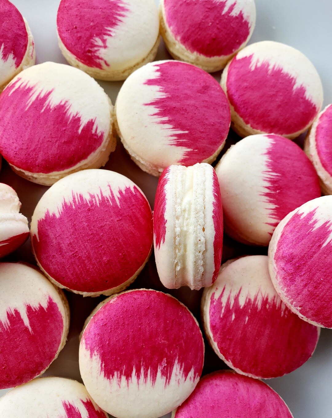 12 Hot Pink Brushed French Macarons, Easter, Baby Shower, Wedding Favor ...