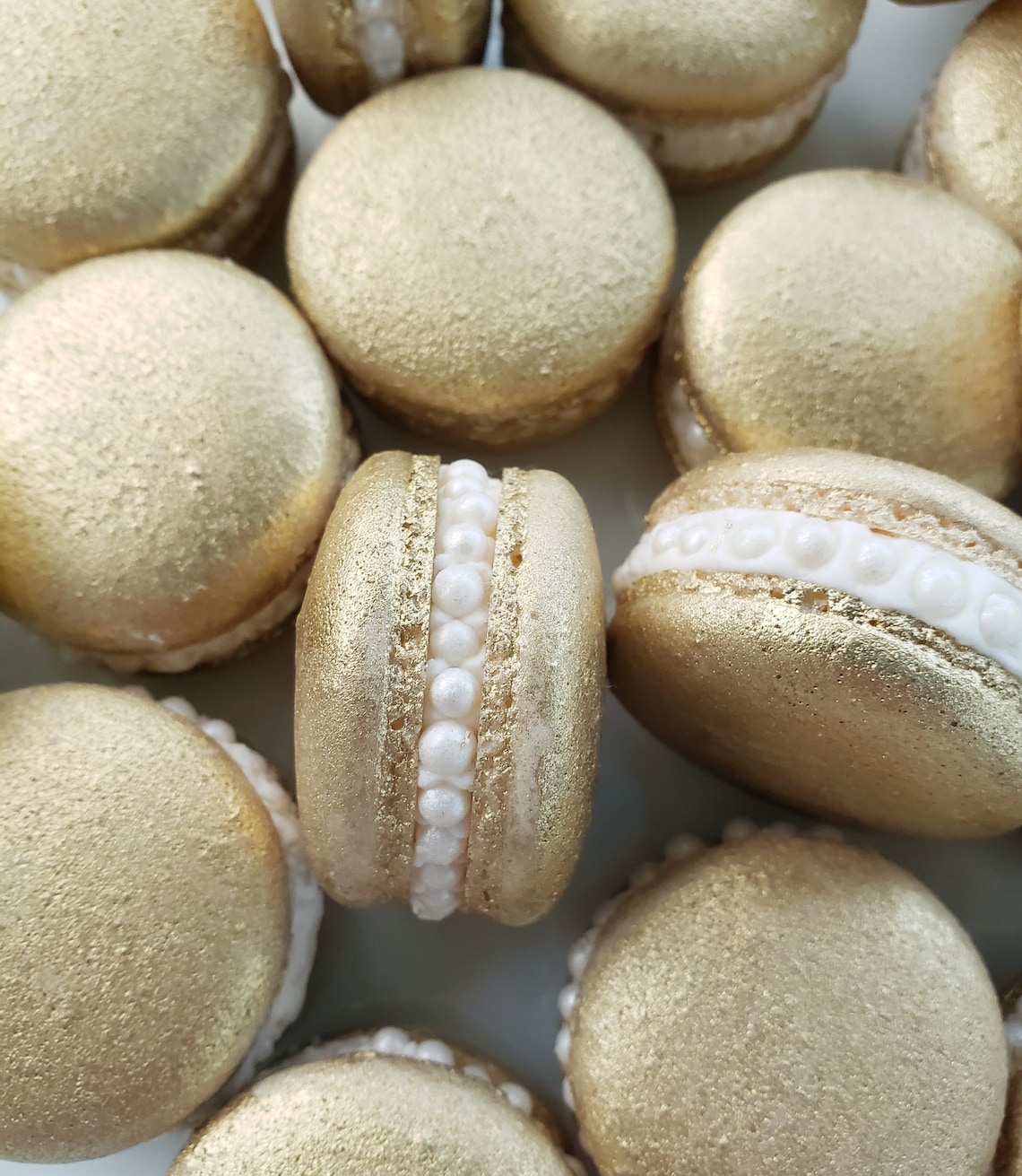 12 Gold French Macarons With Pearlsgold Splashbaby - Etsy