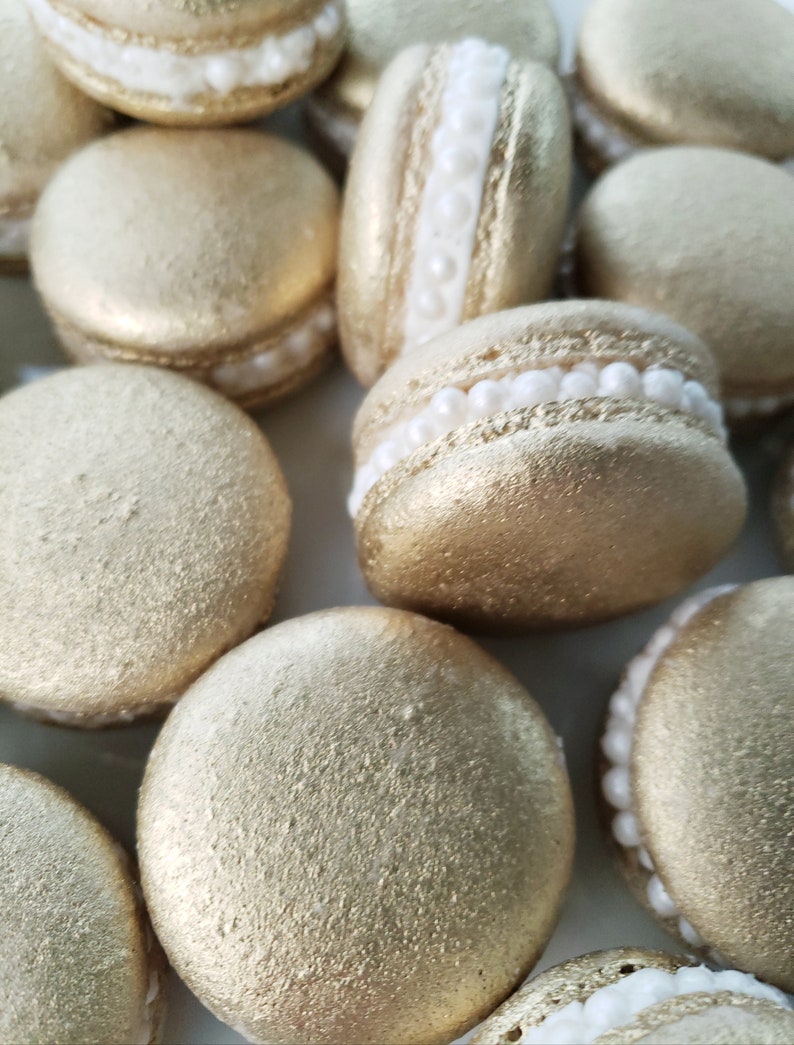 12 Gold French Macarons With Pearlsgold Splashbaby - Etsy