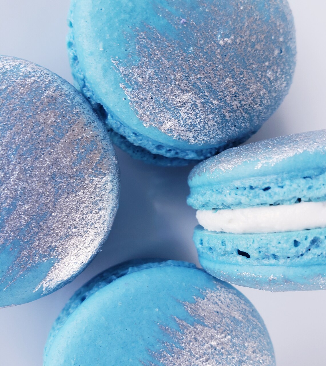 12 Baby Blue Silver Brushed French Macarons-baby - Etsy