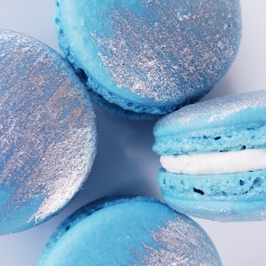 12 Baby Blue Silver Brushed French Macarons-baby Shower,wedding Favor ...
