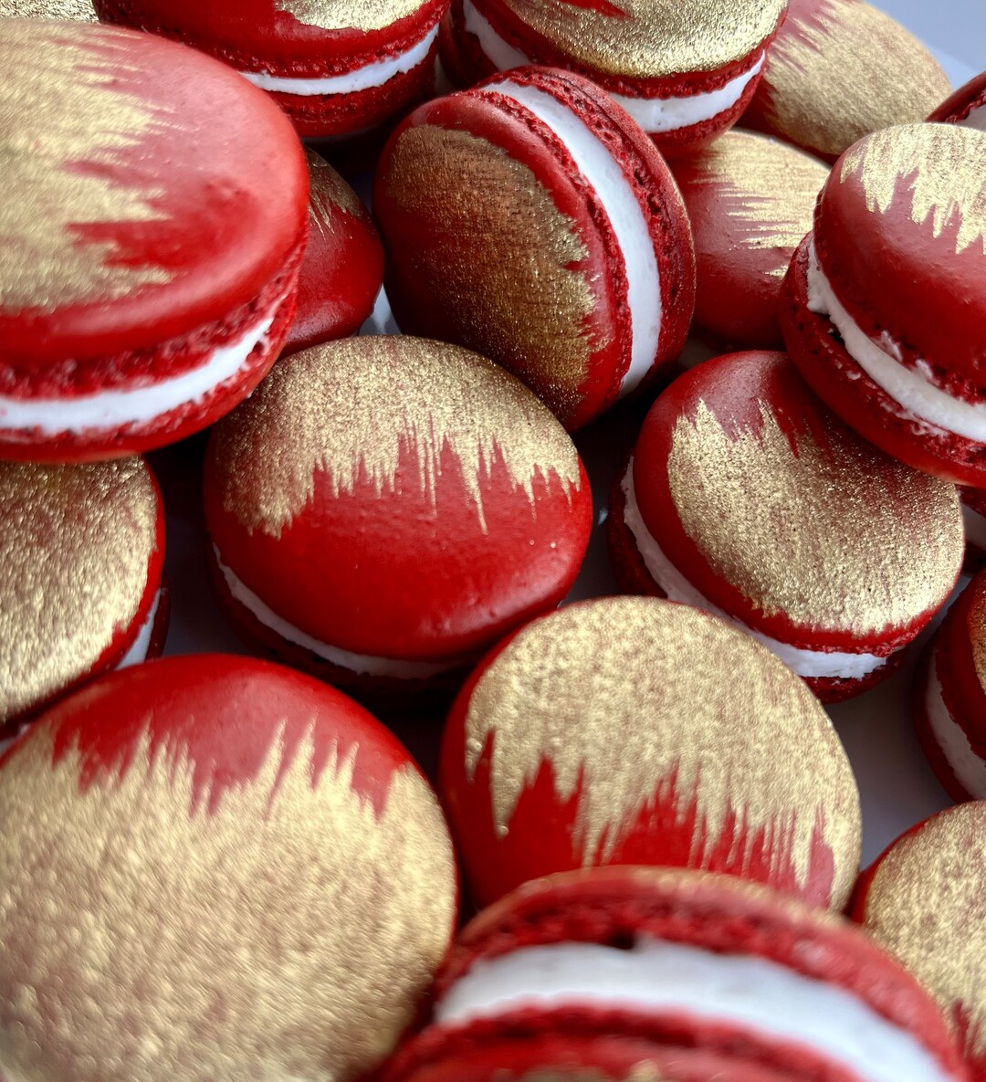 12 Red Gold Brushed French Macarons-gold Splash,baby Shower,wedding ...