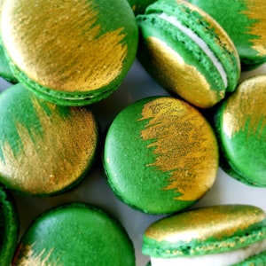 12 Emerald Green Gold Brushed French Macarons-gold Splash, Baby Shower ...