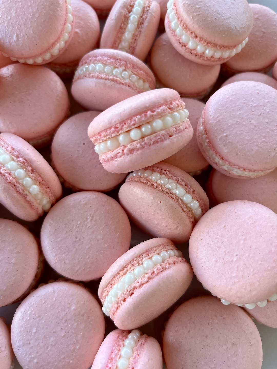 12 Pink Champagne French Macarons With Pearls,baby Shower,wedding Favor ...