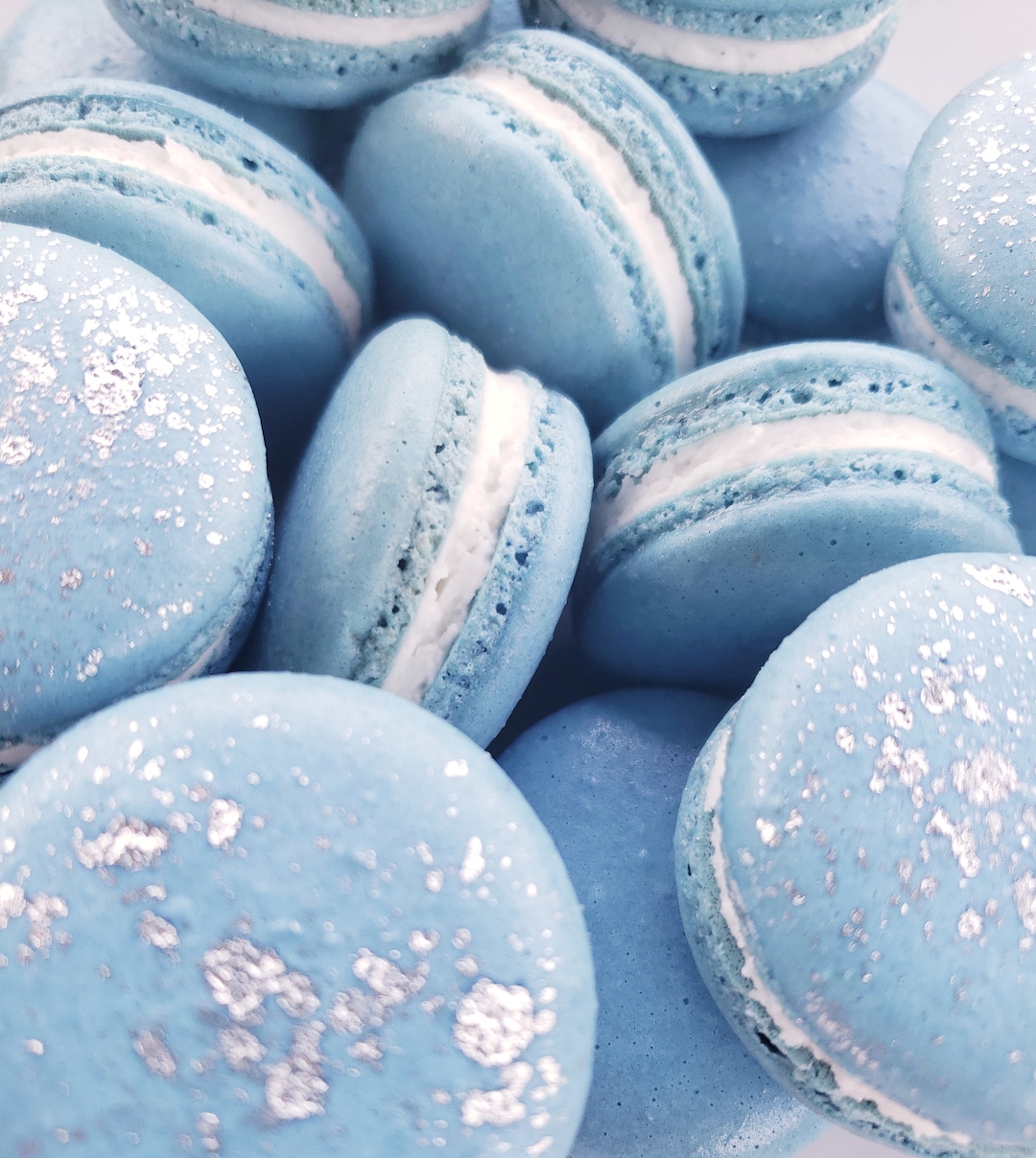 12 Silver Splatter on Cerulean Blue French Macarons-silver Splash,baby ...