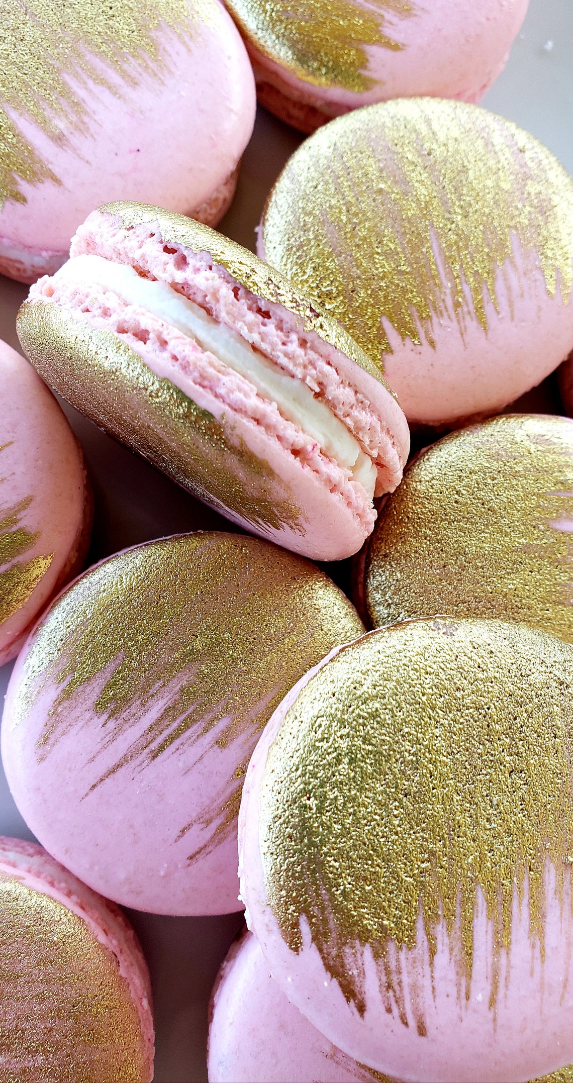 12 Pink Champagne Gold Brushed French Macaronsbaby - Etsy