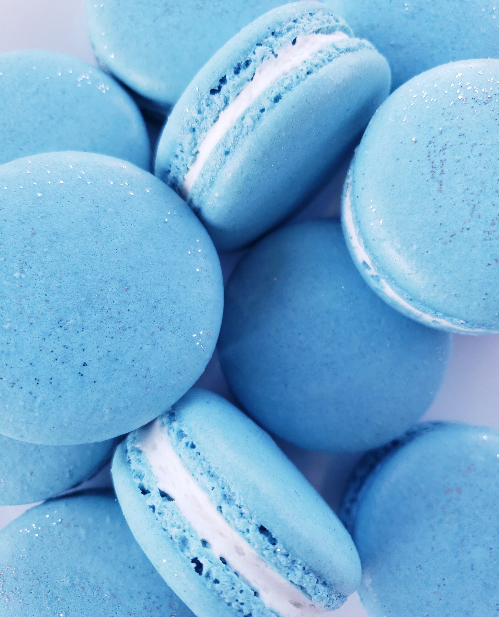 12 Baby Blue Color Madagascar Vanilla Macarons Silver Sparkles | Etsy