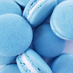 12 Baby Blue Color Madagascar Vanilla Macarons Silver Sparkles on Them ...