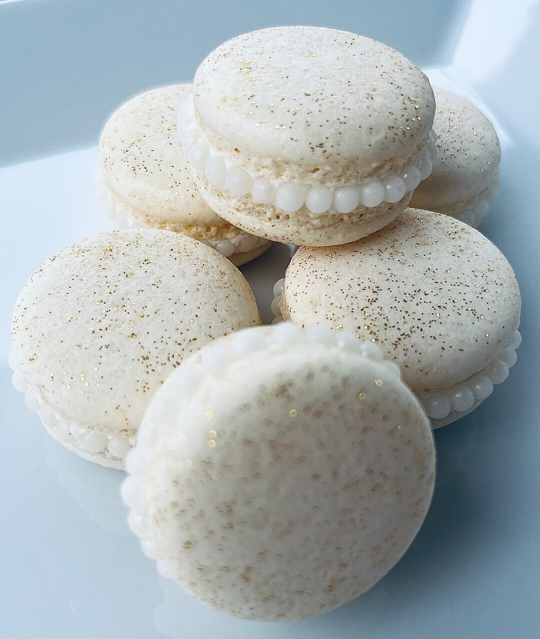 12 Gold Sparkles Gourmet Macarons With Pearls, Baptism,bridal Shower ...