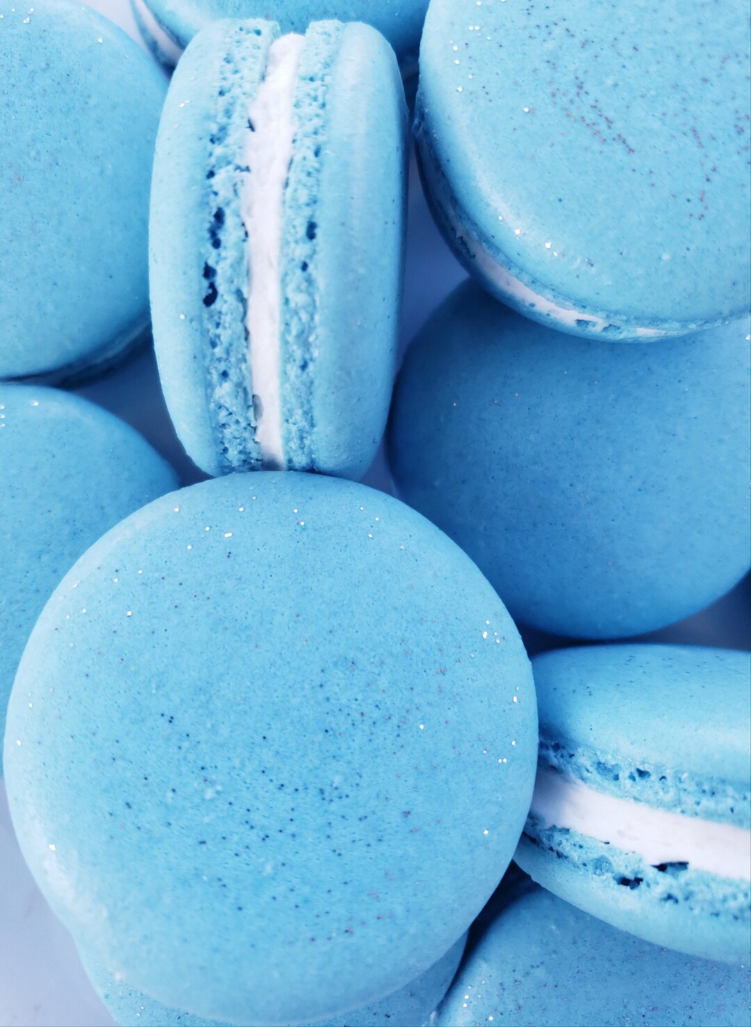 12 Baby Blue Color Madagascar Vanilla Macarons Silver Sparkles on Them ...
