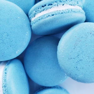 12 Baby Blue Color Madagascar Vanilla Macarons Silver Sparkles on Them ...