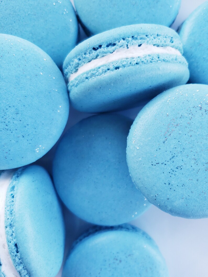 12 Baby Blue Color Madagascar Vanilla Macarons Silver Sparkles | Etsy