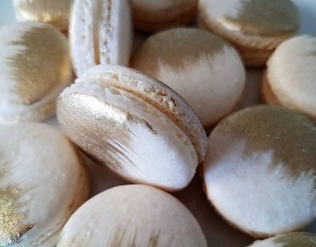 12 Gold Brushed French Macarons-gold Splash, Baby Shower, Wedding Favor ...
