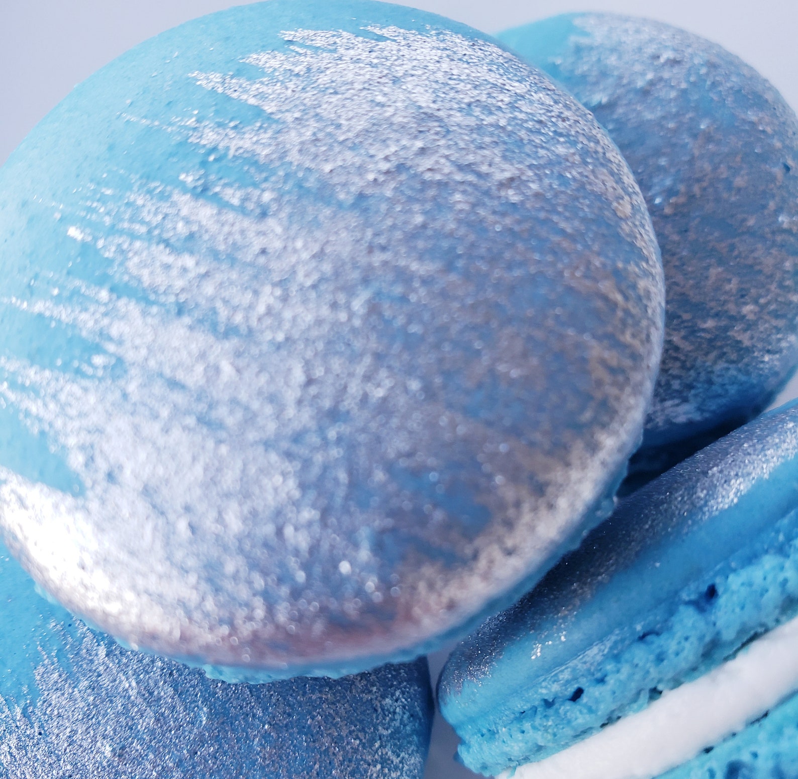 12 Baby blue silver brushed French macarons-baby | Etsy