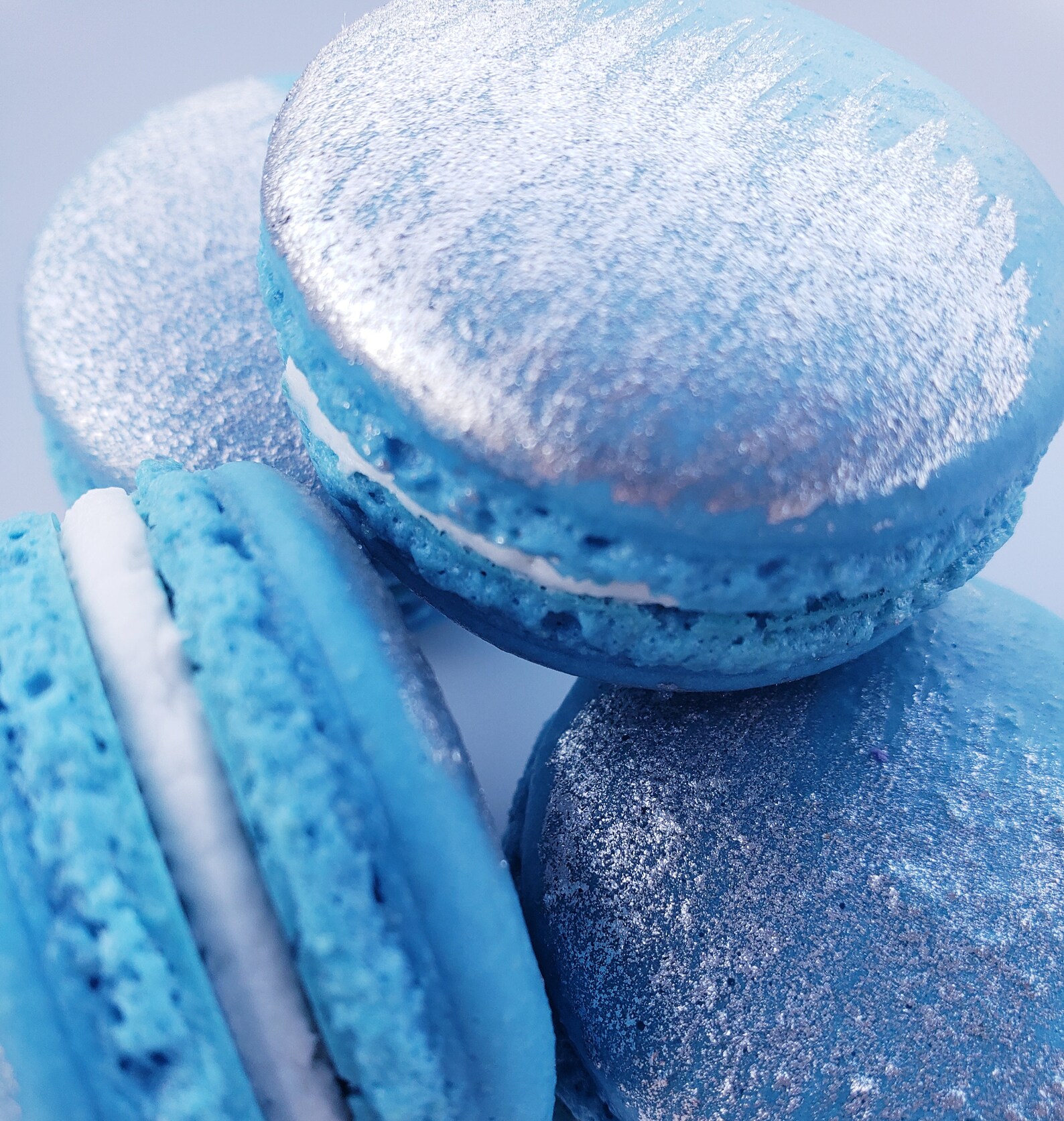 12 Baby blue silver brushed French macarons-baby | Etsy