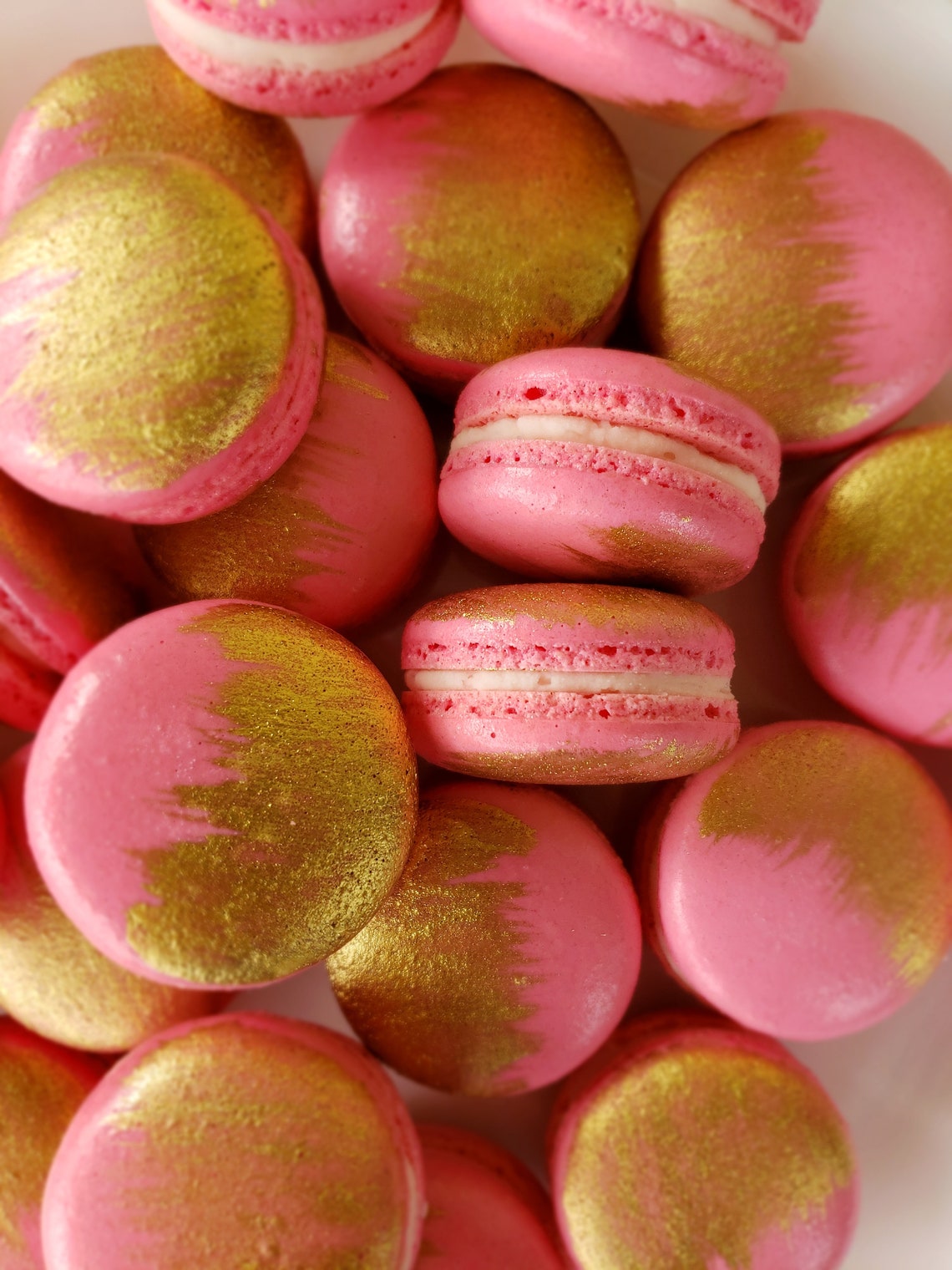 12 Pink Gold Brushed French Macarons Gold Splash Baby - Etsy