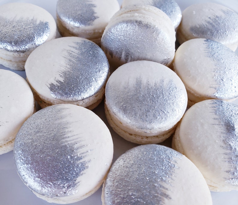 12 Silver Brushed French Macarons-gold Splash Baby Shower - Etsy