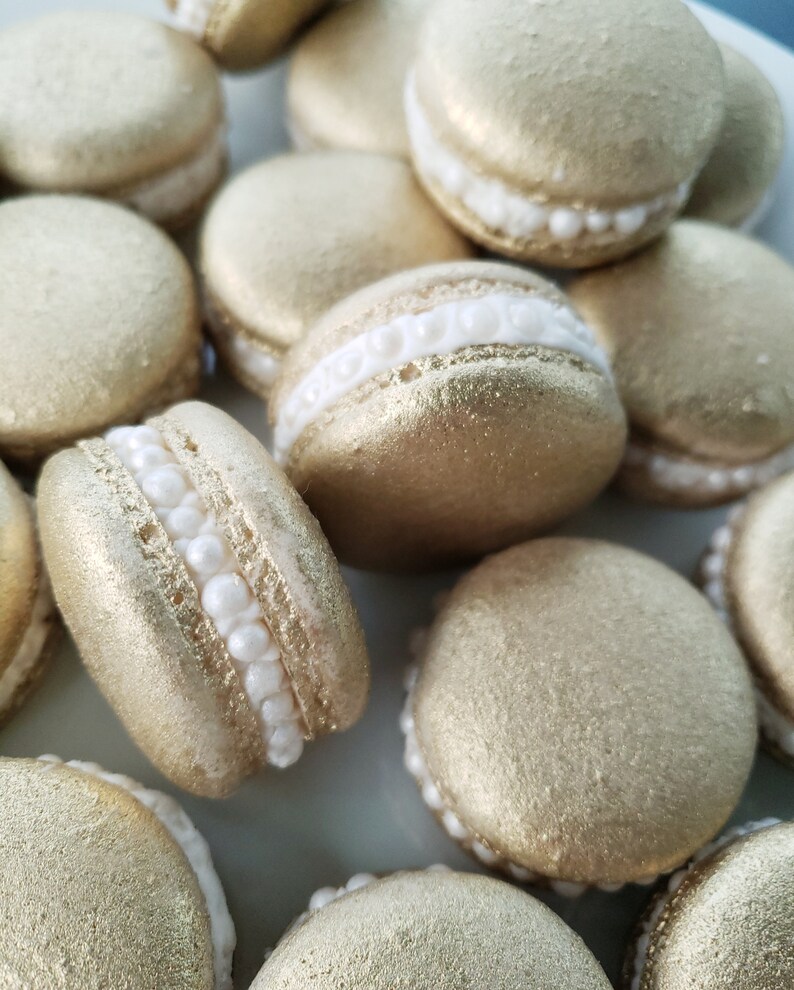 12 Gold French Macarons With Pearlsgold Splashbaby - Etsy