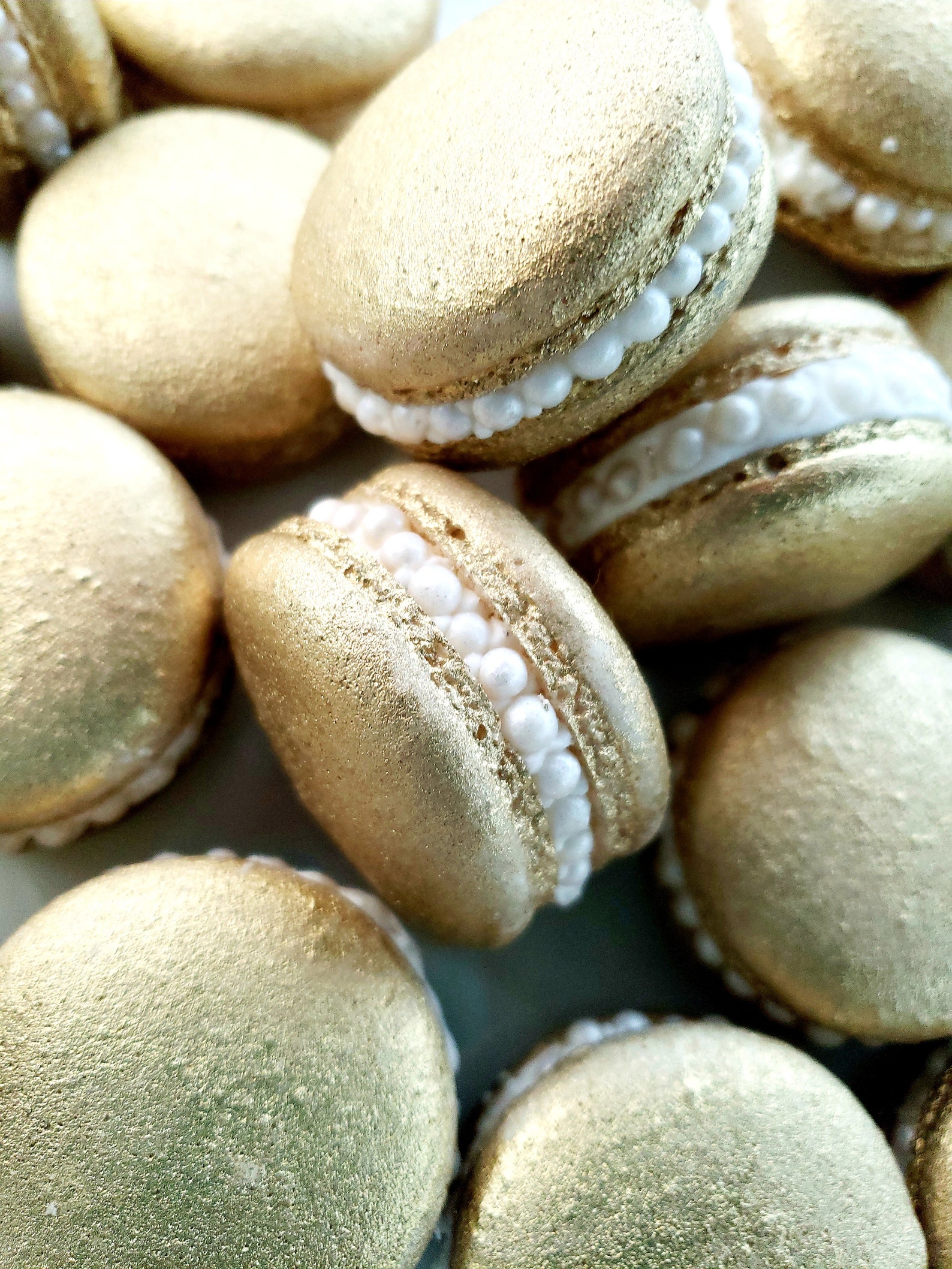 12 Gold French Macarons With Pearlsgold Splashbaby - Etsy
