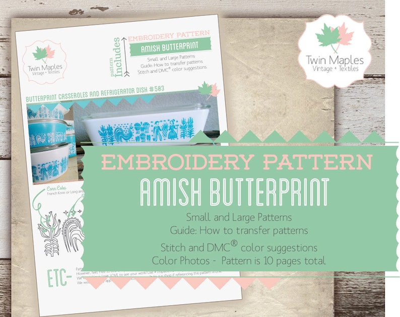 Amish Butterprint Pyrex-inspired Embroidery Pattern - Instant PDF ...
