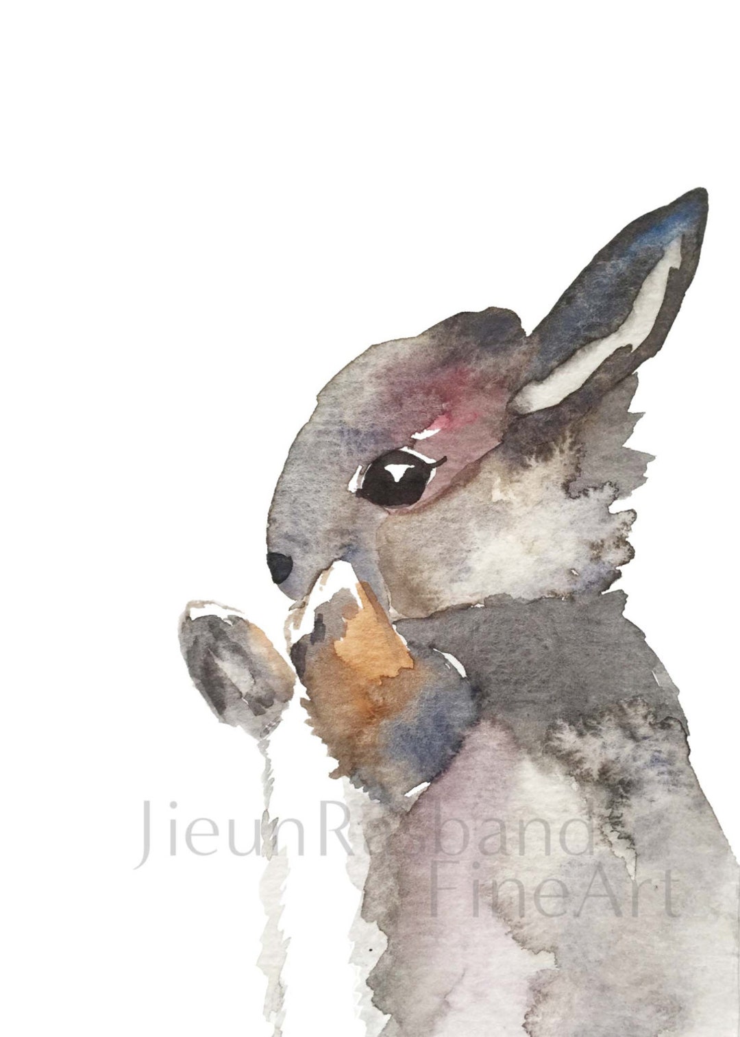 Baby Grey Bunny Painting -instant Print, Printable Art, Animal Print ...