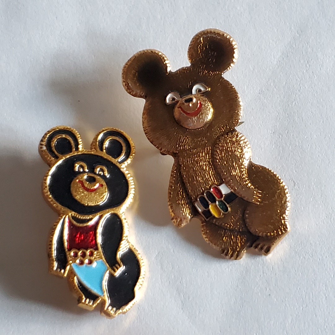 Vintage Signed Bear Enameled Pins, Souvenir Pins, Set of 2 Copper Pins ...