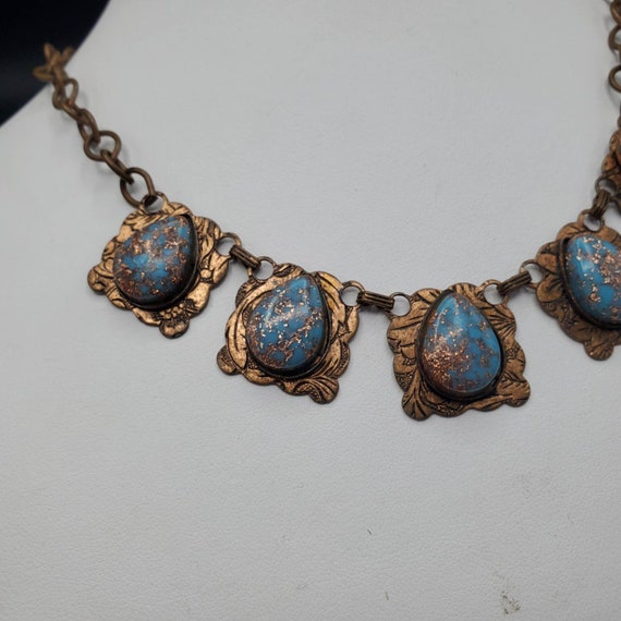 Vintage COPPER turquoise faux STONE Necklace, turquoi… - Gem