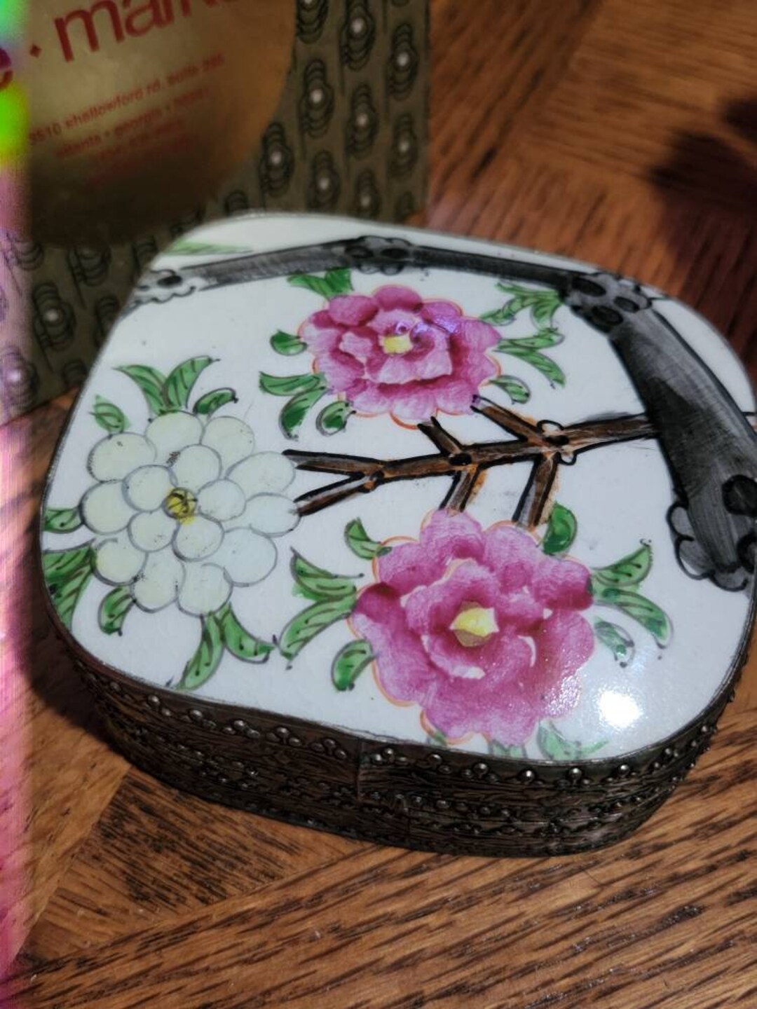 Vintage Porcelain Hand Painted Jar Shard, Ceramic and Tin Box, Flower ...
