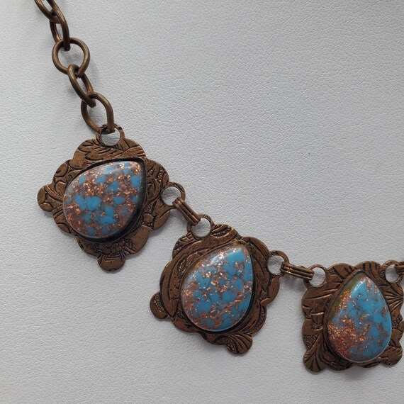 Vintage COPPER turquoise faux STONE Necklace, turquoi… - Gem