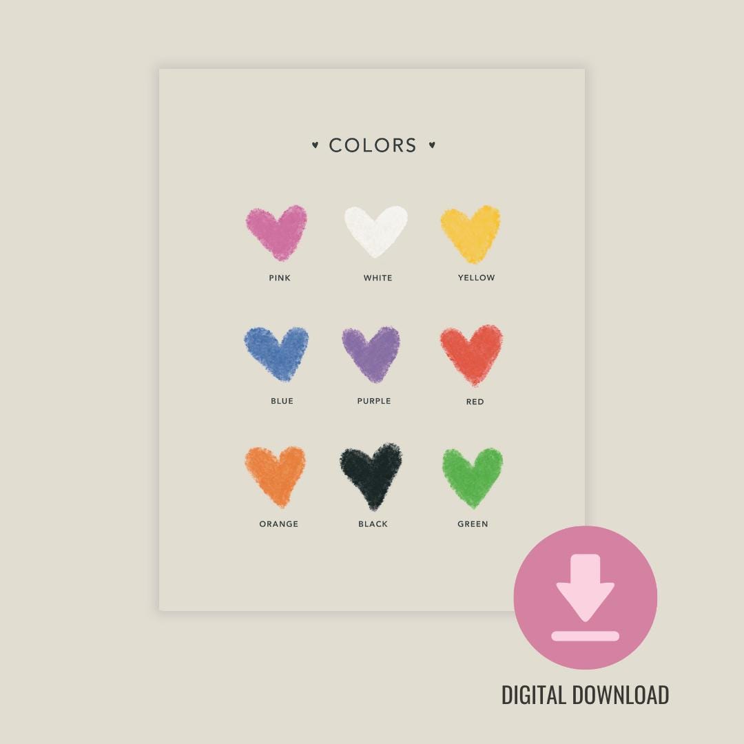 Colors Educational Poster, Hearts - Digital Download - Etsy