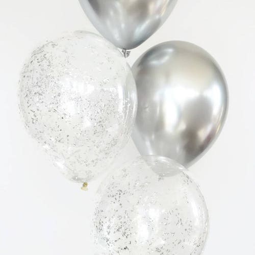 Silver Balloon Bouquet With Silver Glitter Confetti Balloons - Etsy