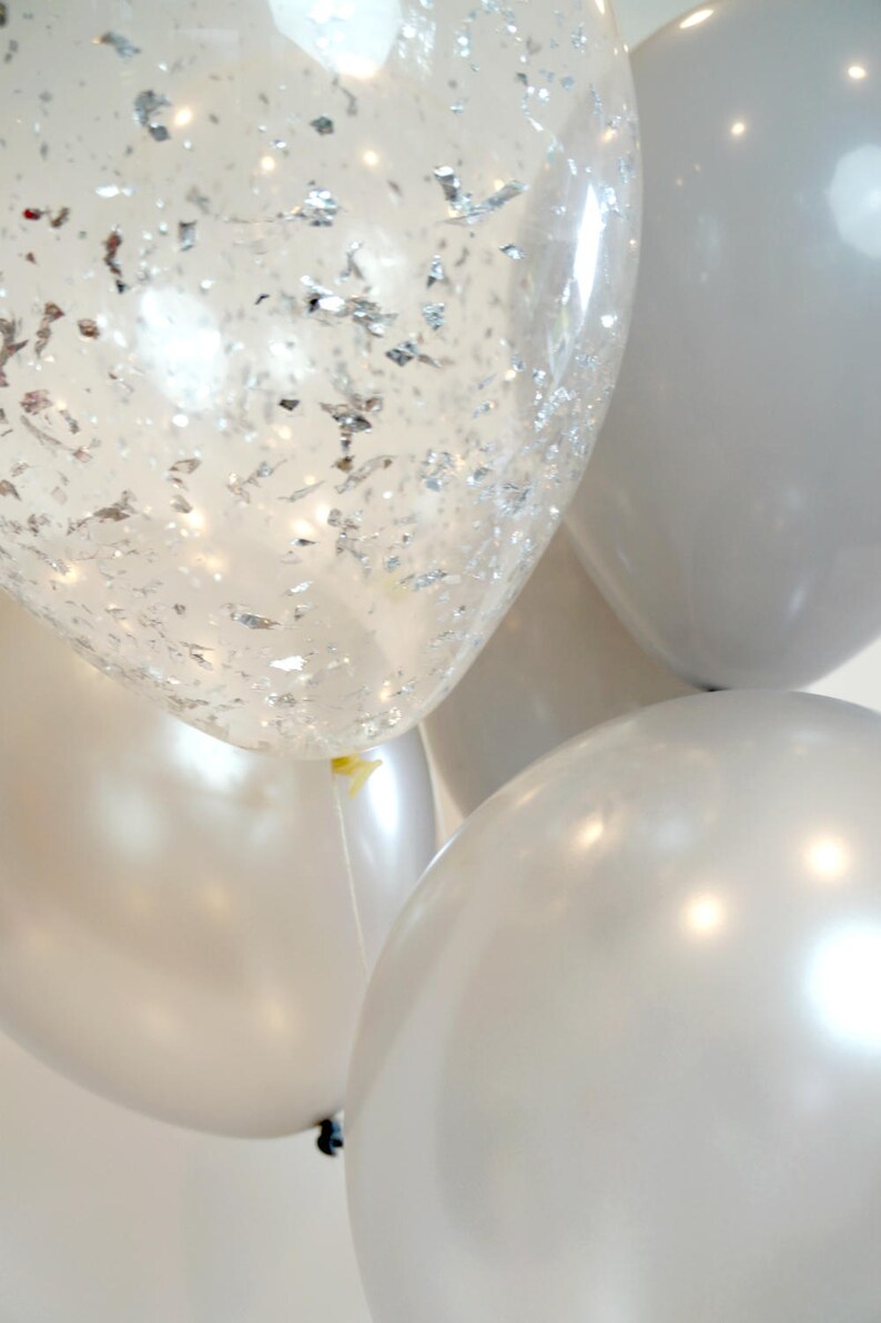 Silver Balloon Bouquet with silver glitter confetti balloons | Etsy
