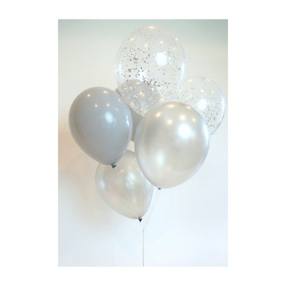 Silver Balloon Bouquet with silver glitter confetti balloons | Etsy