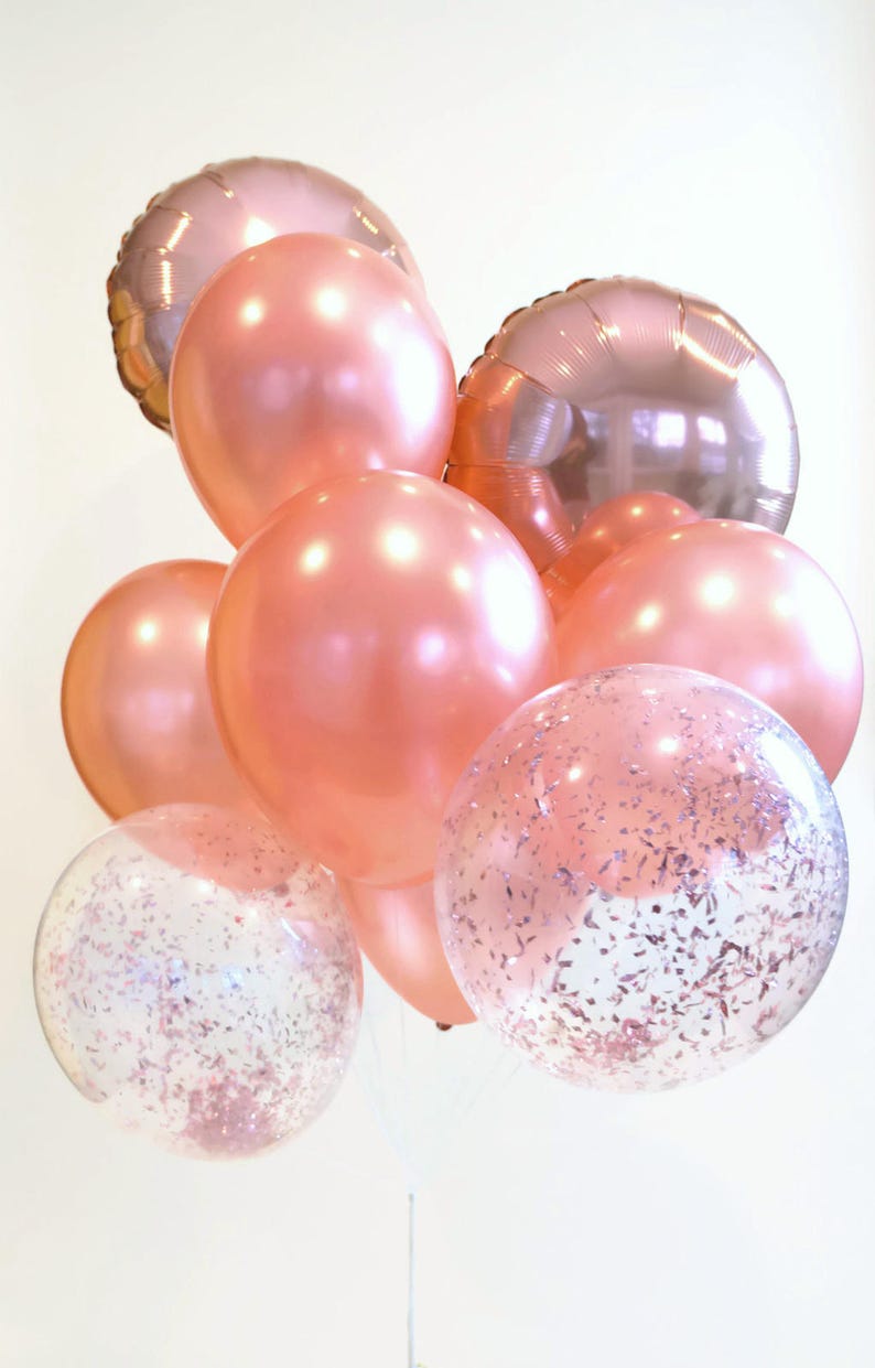 Rose Gold Balloon Bouquet With Confetti Balloons Big Bunch Etsy