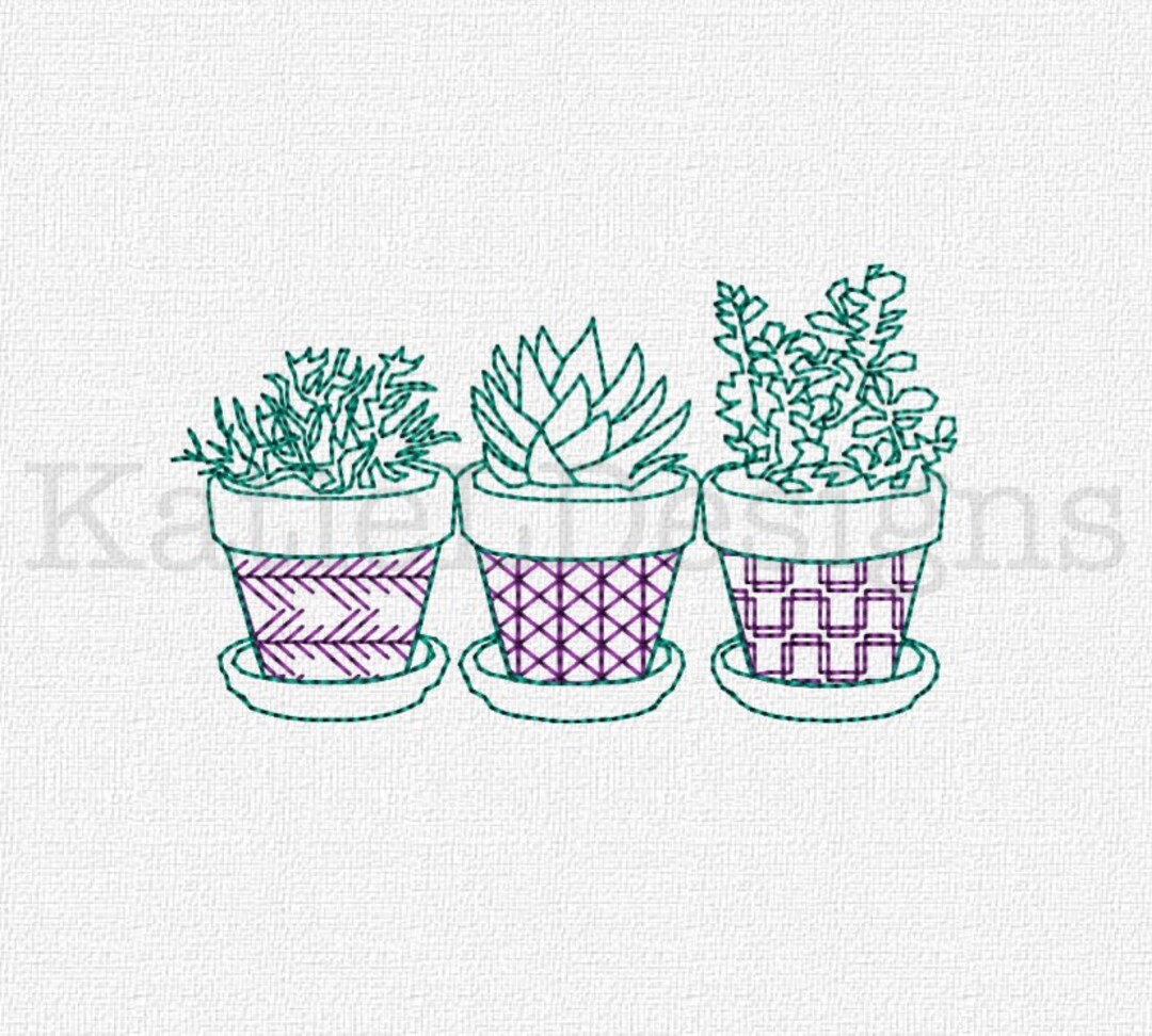 Succulents Redwork Embroidery Machine Design Instant Download 5 Sizes ...
