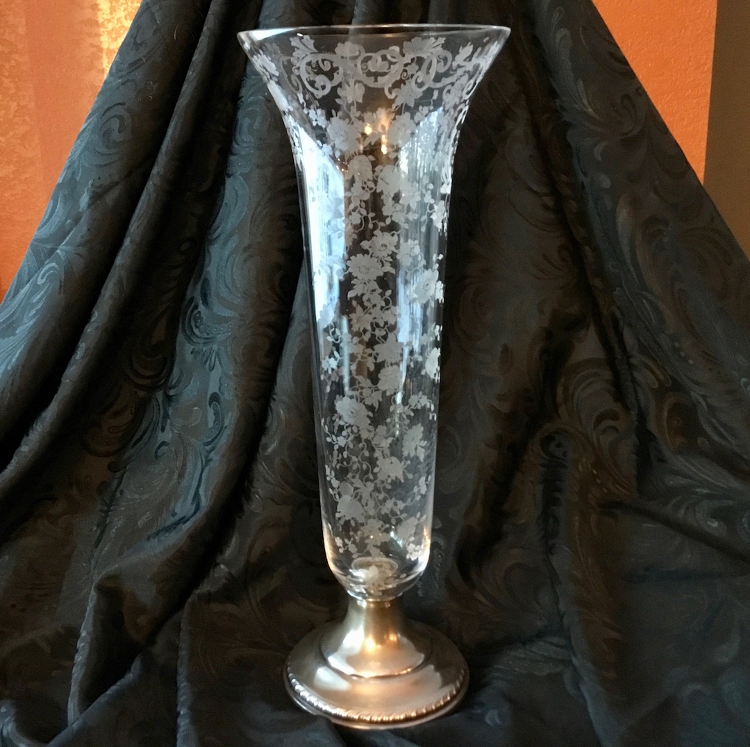 Vintage Cambridge Glass Company "chantilly Pattern" Vase With Sheffield ...