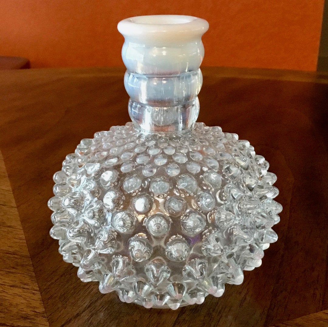 Vintage Fenton Glass Hobnail Opalescent Clear and Milk Glass White ...