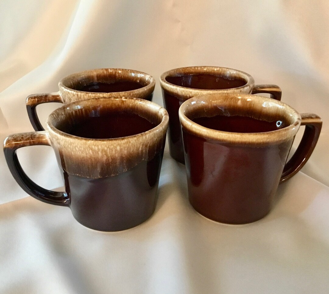 Vintage Nelson Mccoy Pottery Brown and White Drip Ware Coffee Mugs (set ...