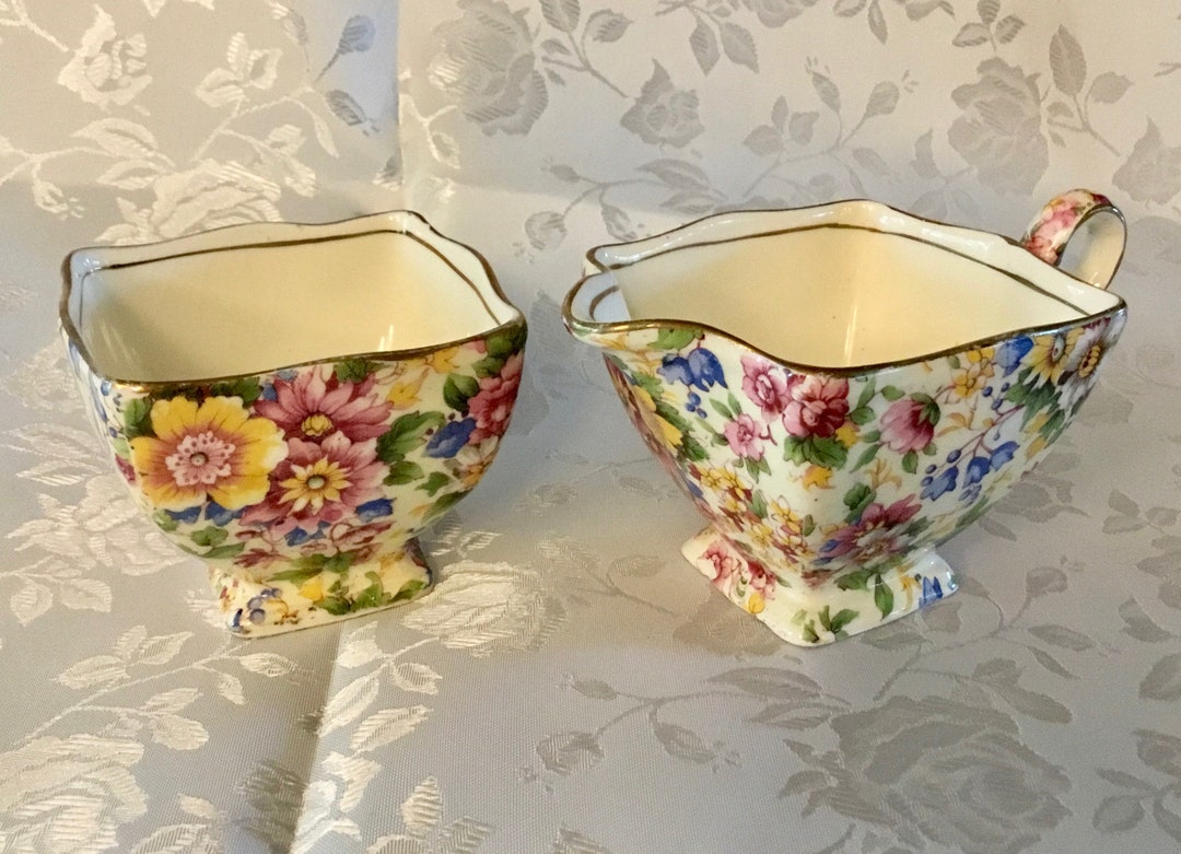 Vintage Royal Winton "cheadle Chintz" Pattern Bone China Sugar and Creamer (note Imperfection ...