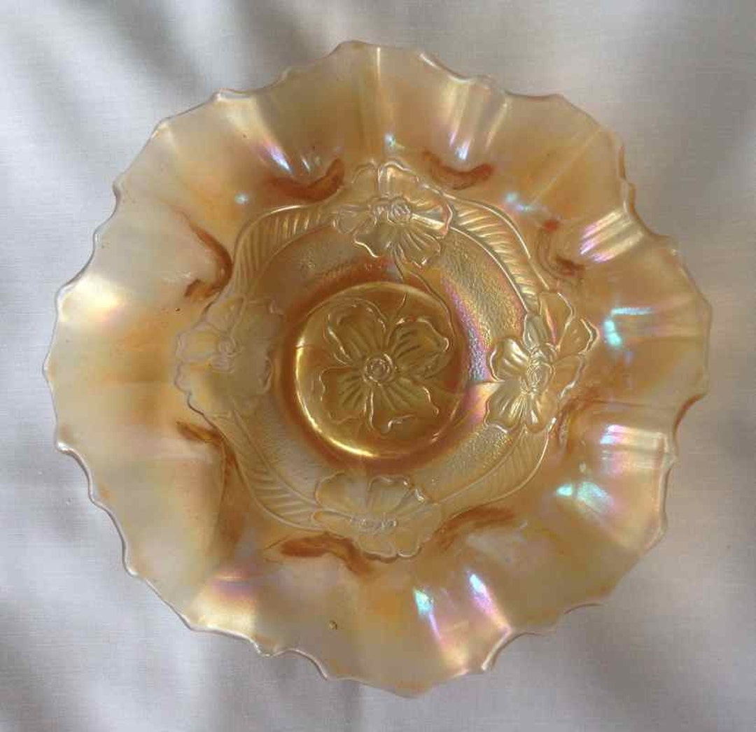 Vintage Dugan Glass Company Marigold Carnival Glass Candy Dish - Apple ...