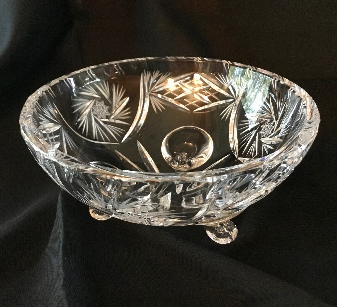 Vintage Kusak Cut Glass Works "berlin" Pattern Cut Glass Open Candy ...