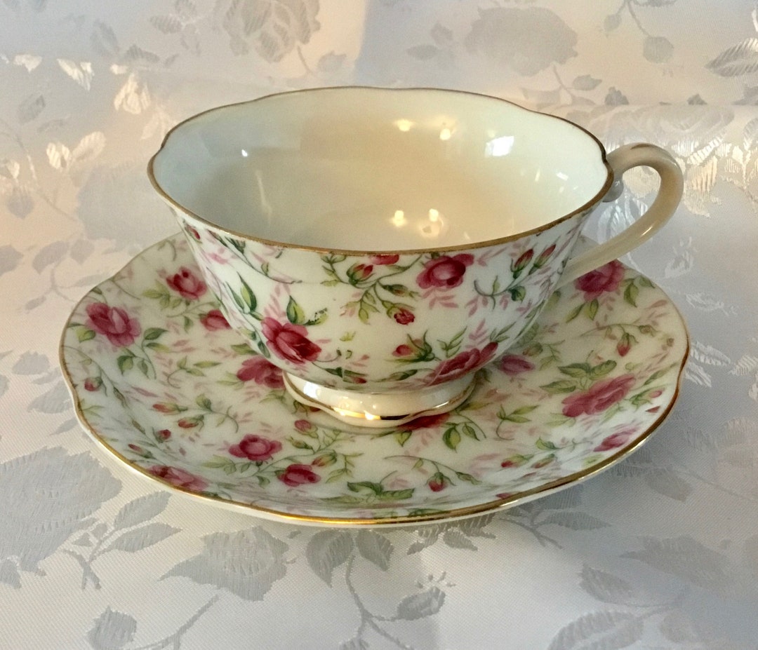 Vintage George Z. Lefton Hand Painted "rose Chintz 656r" Cup and Saucer ...